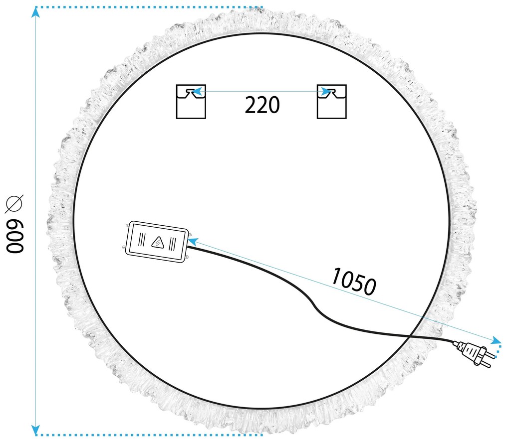 Tutumi Zrcadlo ⌀60 cm s regulovatelným LED osvětlením HOM-01503