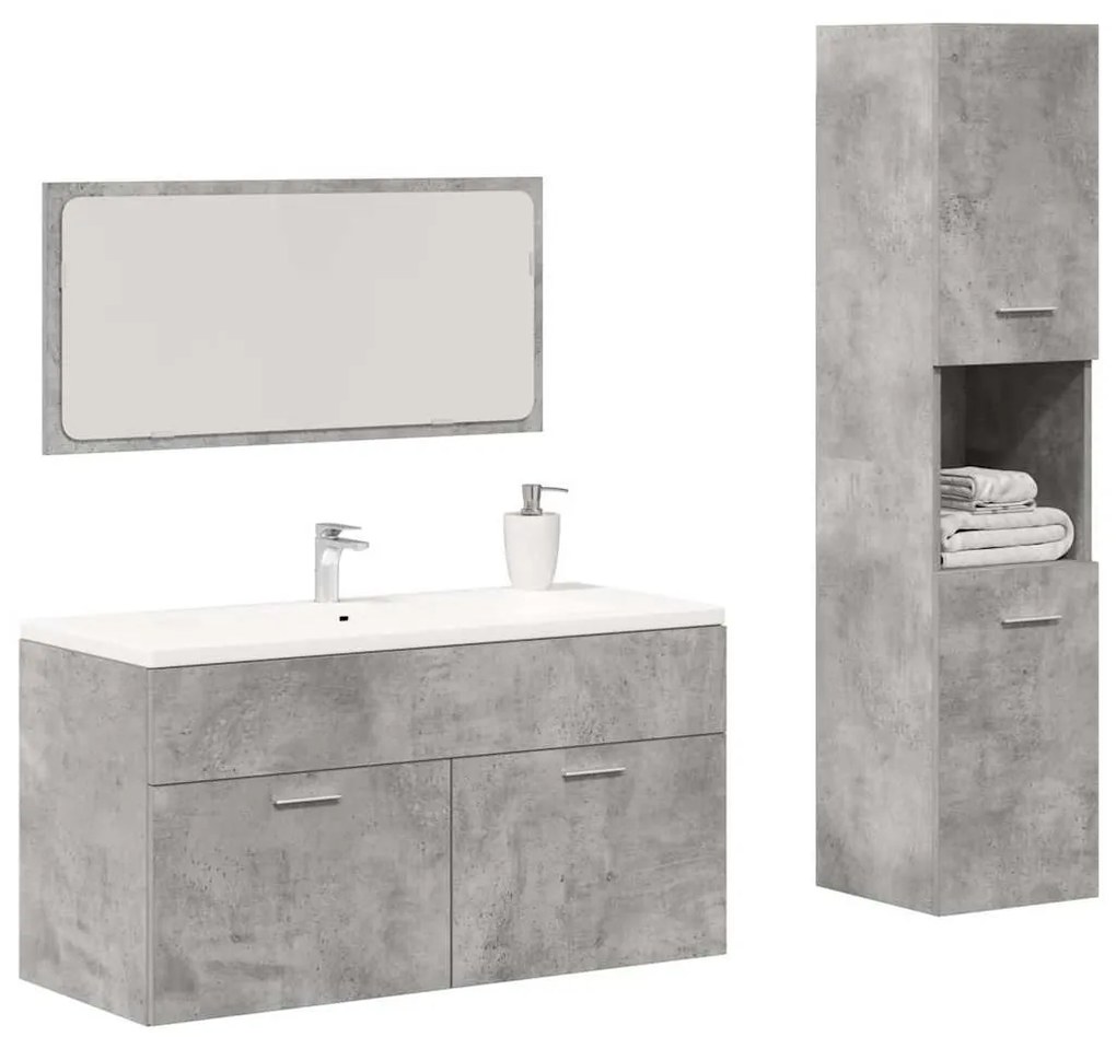 3dílný set koupelnového nábytku betonově šedý kompozitní dřevo 3324869