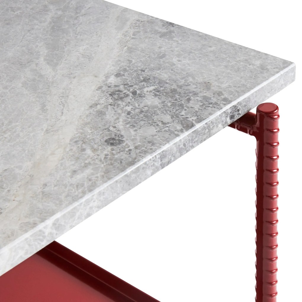 HAY Rebar Side Table, 75x44, Red + Grey Marble