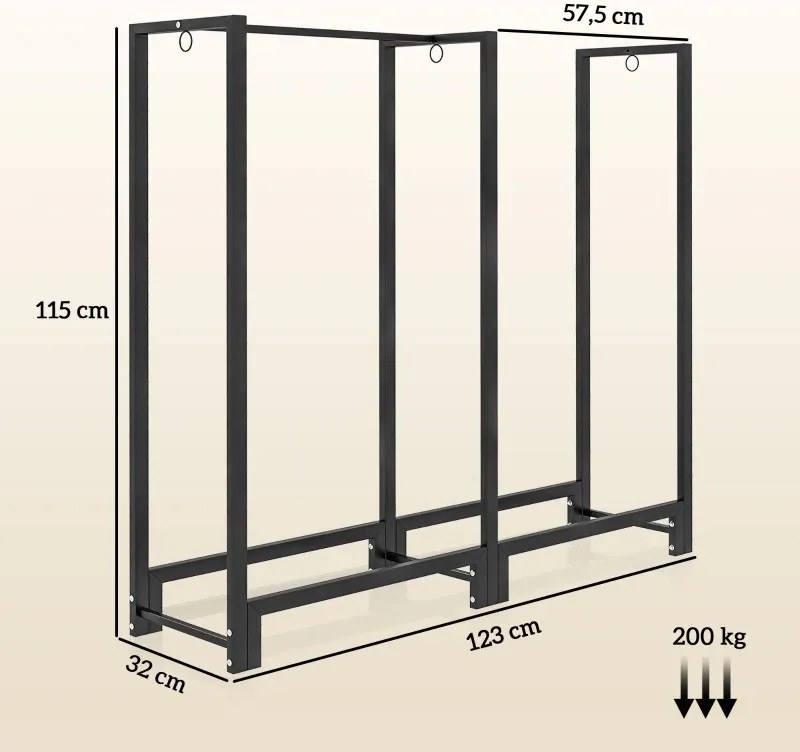 Outsunny Stojan na palivové dřevo 123 x 32 x 115 cm | černý