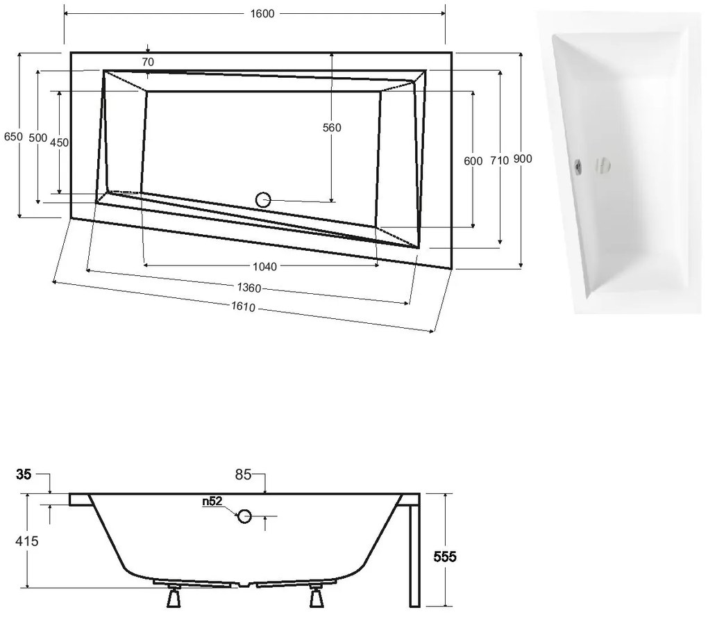 Besco Intima 160x90 akrylátová vana Délka vany: 160cm, Orientace: Levá