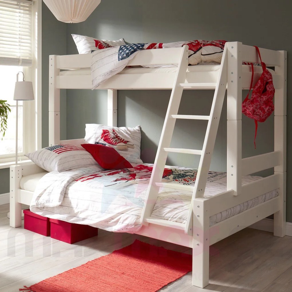 MAXMAX Dětská patrová postel s rozšířeným spodním lůžkem z MASIVU 200x90 cm se šuplíky PAVLÍNA