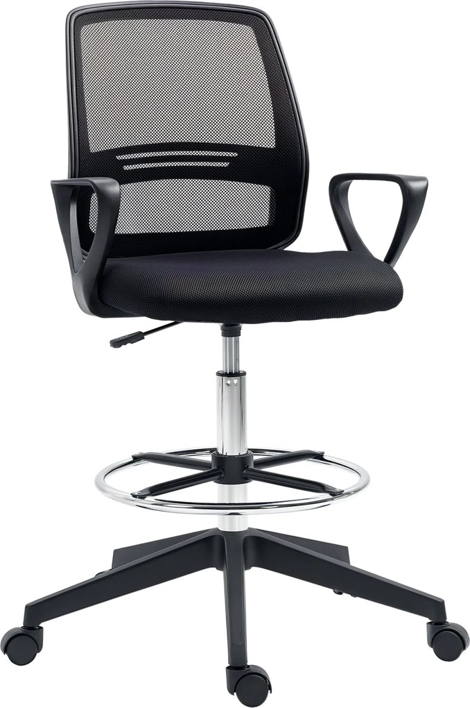 Ergonomická kancelářská židle Vinsetto s područkami a nastavitelným opěrátkem nohou, výškově nastavitelná otočná židle s čalouněním z prodyšné síťovin