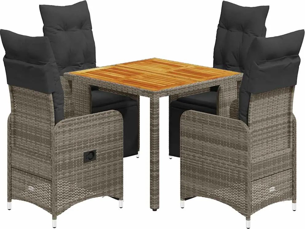 5dílný zahradní bistro set s poduškami šedý polyratan 3277158