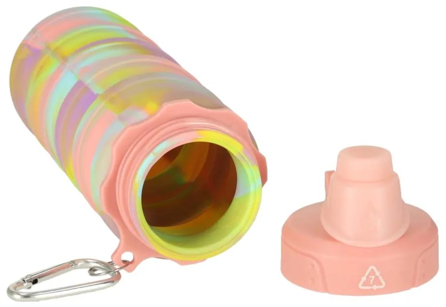 Creative Corner Láhev na vodu bidon silikonová skládací s rukojetí sportovní 500ml duhová
