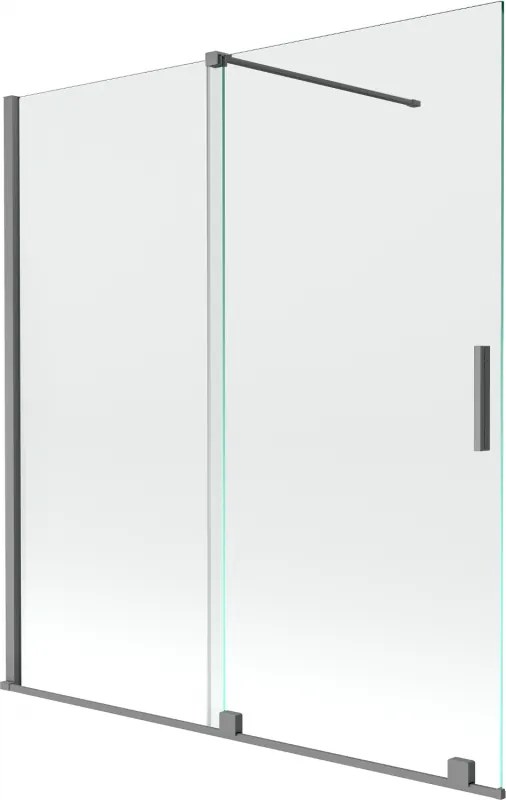 Mexen Velar, 2-křídlová posuvná vanová zástěna 150 x 150 cm, 8mm čiré sklo, broušený grafit, 896-150-000-01-95