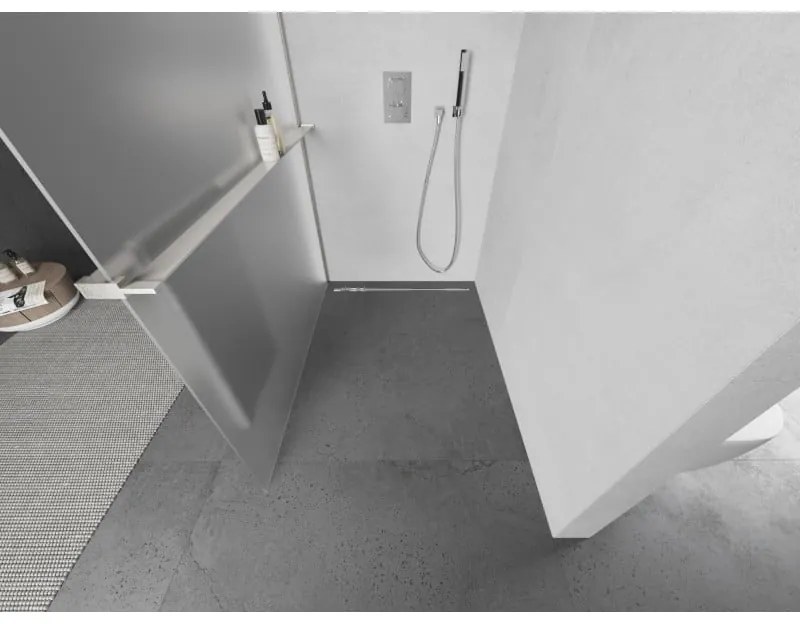 Mexen Kioto+ L, sprchová zástěna Walk-In s poličkou a věšákem 80 x 200 cm, 8mm sklo námraza, broušená ocel profil, 800-080-123-97-30