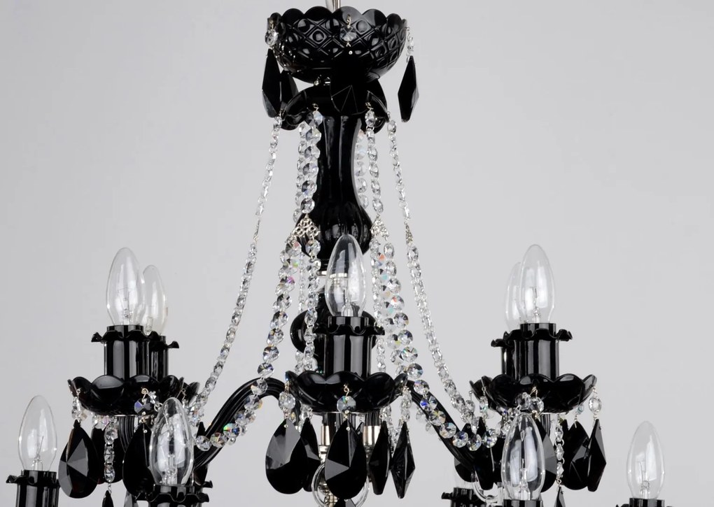 12 Arms Silver crystal chandelier with Black almonds &amp; Clear crystal chains