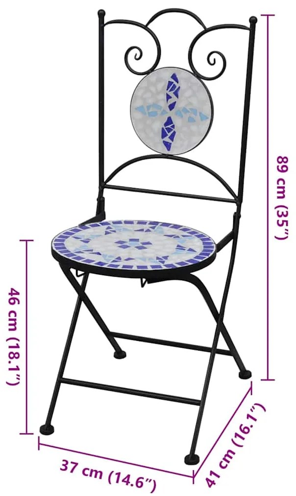 vidaXL Marketos Skládací bistro židle 2 ks keramické modré a bílé