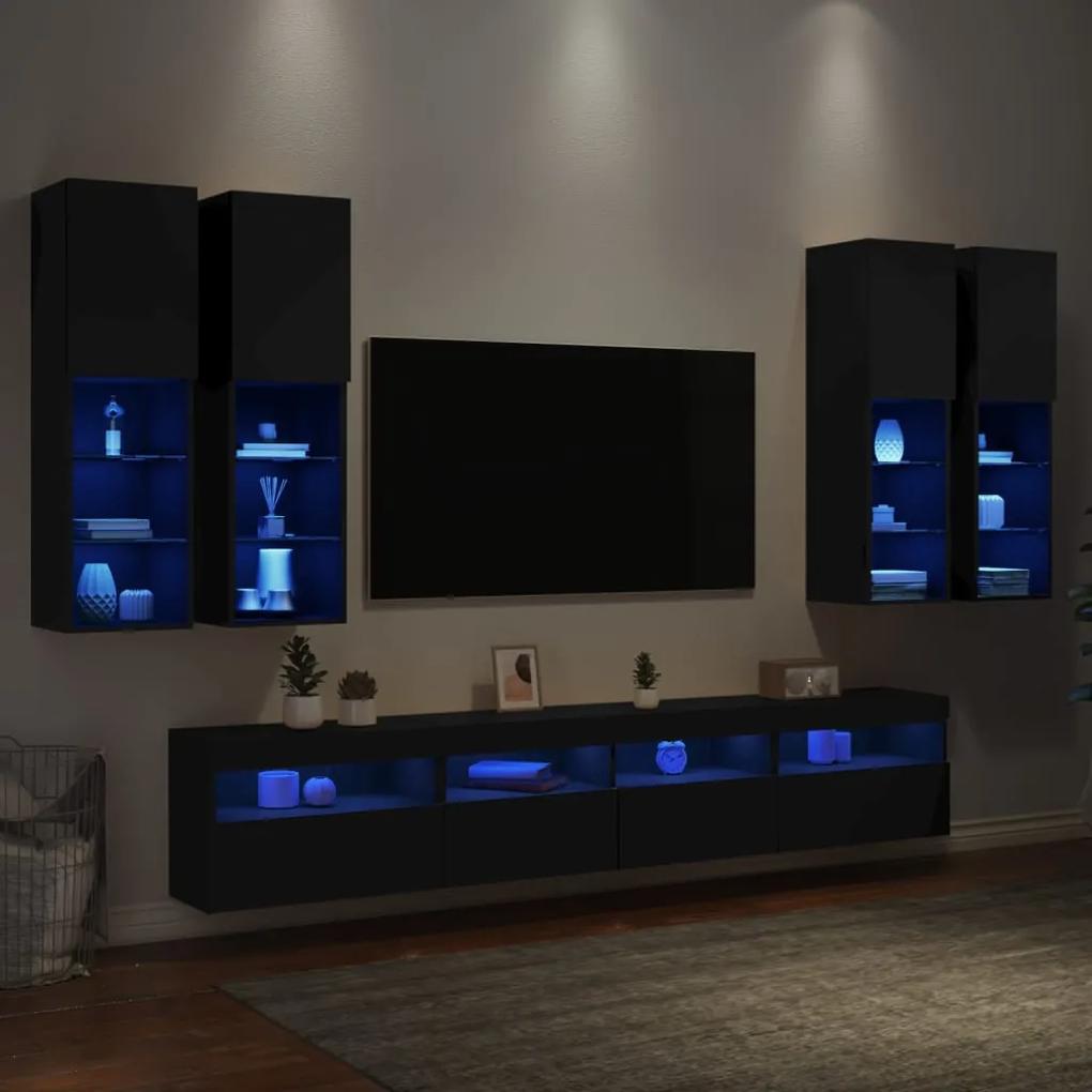 7dílná obývací stěna s LED osvětlením černá - Default Title