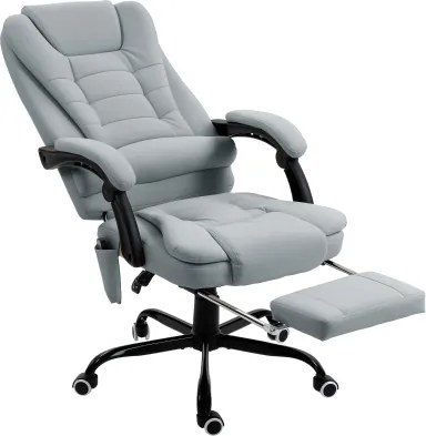 Vinsetto výkonné masážní kancelářské křeslo — ergonomické, výškově nastavitelné, polohovatelné s kabelovým ovládáním a vysouvací opěrkou nohou, otočn…