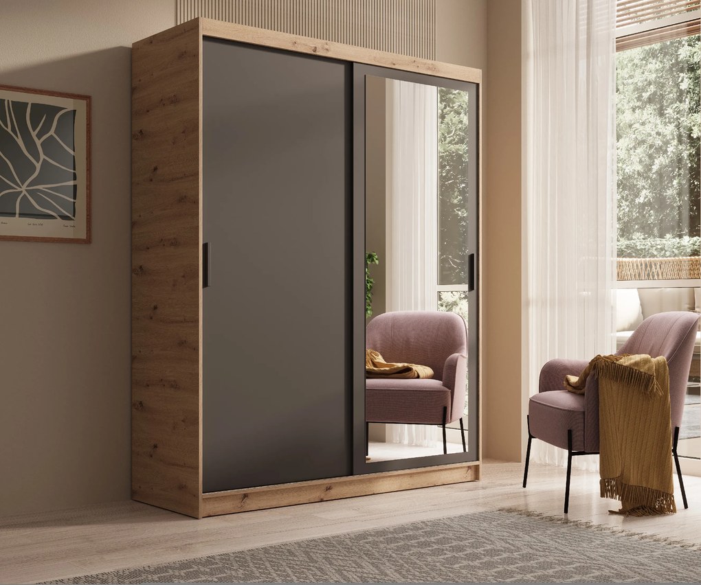 ADRK Furniture Šatní skříň s zrcadlem Hailey 160 SW-HAI-160-AB