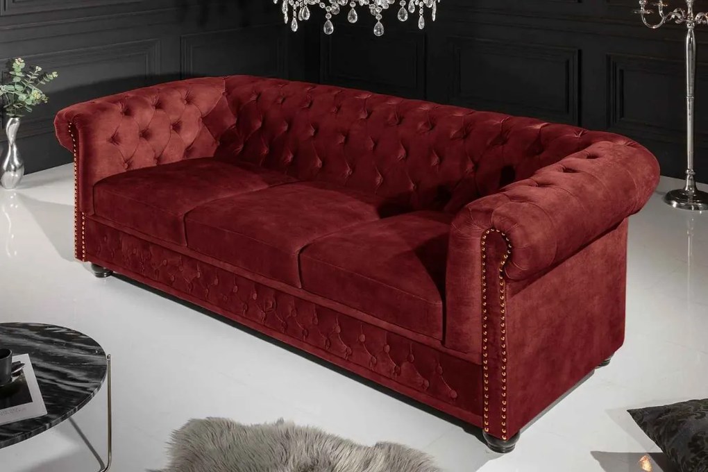 Designová trojsedačka Chesterfield 205 cm červený samet