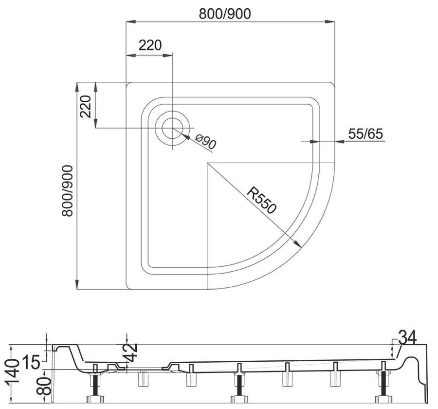 Mereo Kora Lite sprchový set čtvrtkruh 90 cm sklo Čiré a SMC vaničky ALU chrom CK35123ZH