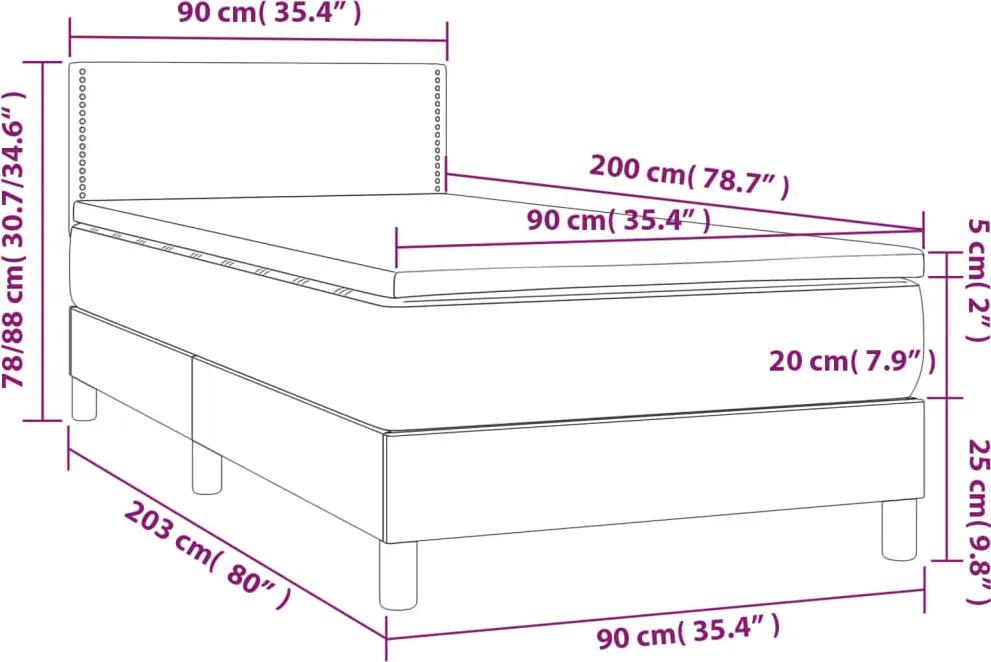 vidaXL Box spring postel s matrací 90x200 cm samet [3141225] Barva: světle šedá