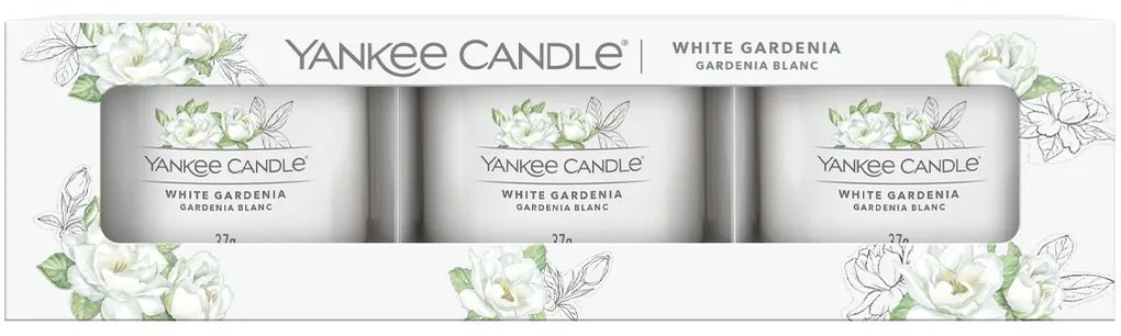 Yankee Candle – sada votivní svíčky ve skle White Gardenia (Bílá gardénie), 3 x 37 g