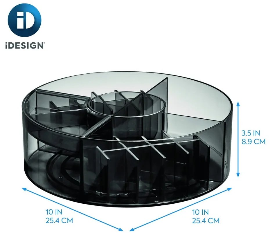 Matně černý koupelnový organizér na kosmetiku z recyklovaného plastu Cosmetic Carousel – iDesign