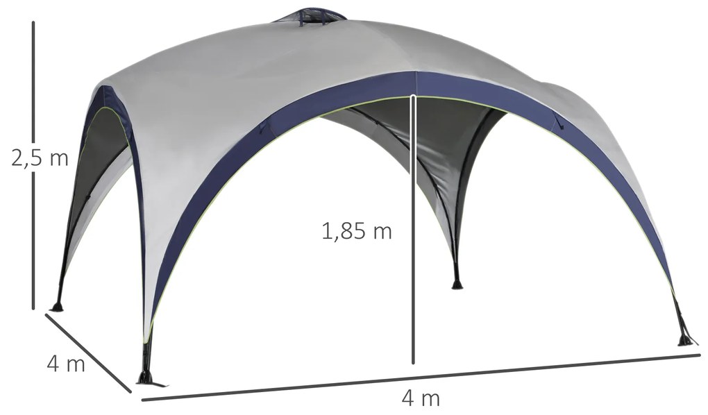 Zahradní altán Outsunny 4x4m s kovovými tyčemi a polyesterem v krémově bílé a modré barvě pro zahradní párty | Aosom.de
