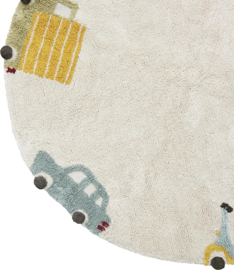 Kusový koberec Eco City Wheels, 140x140 (priemer) kruh, viacfarebná, detská izba, Lorena Canals