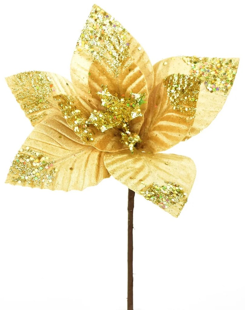 Vánoční květina Ponsettie třpytivá, 25 x 30 cm, zlatá