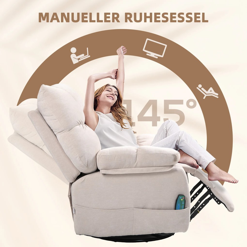 HOMCOM Relaxační křeslo s masážní funkcí, elektrické TV křeslo s vyhříváním, polohovací funkcí, otočné masážní křeslo s pružinovým systémem| Aosom