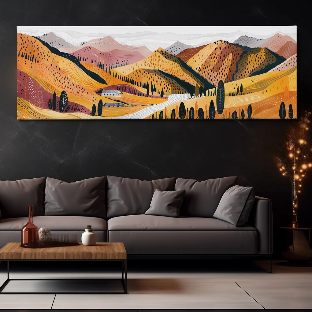 Obraz na plátně - Kopce a lesy ve zlatavé symfonii FeelHappy.cz Velikost obrazu: 120 x 40 cm