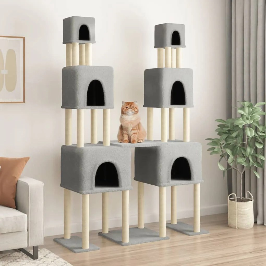 Škrabadlo pro kočky se sisalovými sloupky světle šedé 199 cm 172080