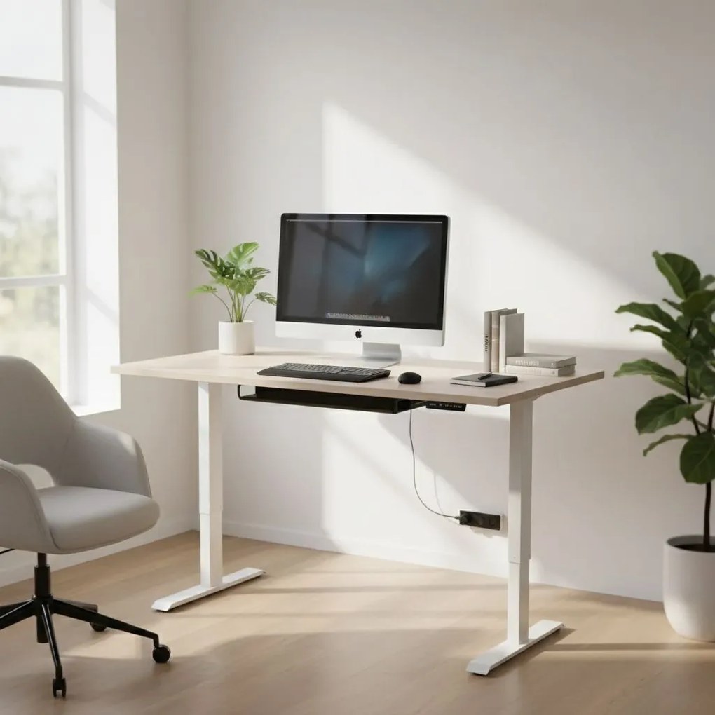 Výškově nastavitelný stůl OfficeTech D, 180 x 80 cm, černá podnož, dub