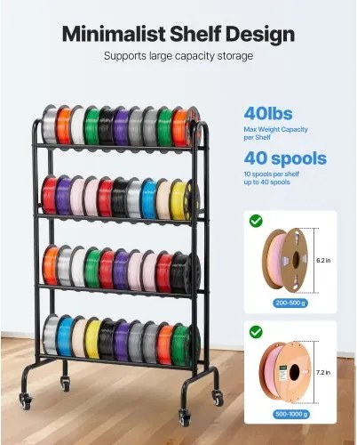 Stojan na filamenty pro 3D tiskárny, 4úrovňový stojan na těžké skladování VEVOR