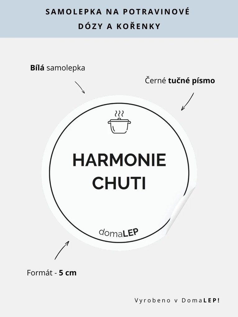 Samolepka na kořenky HARMONIE CHUTI bílá 5 cm tučné písmo