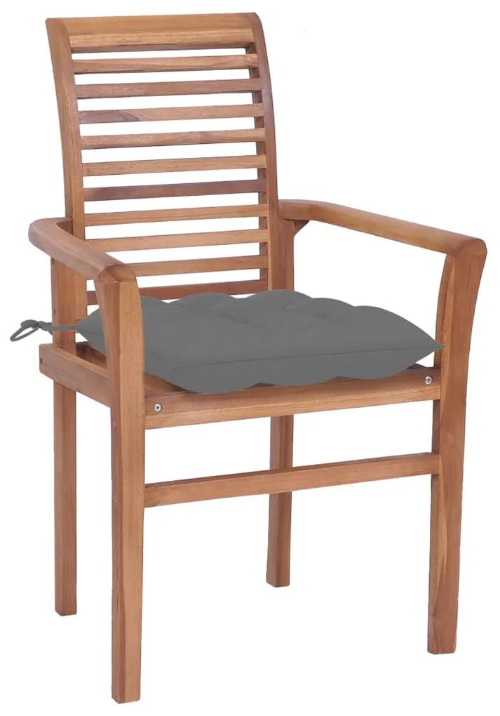 Jídelní židle 8 ks šedé podušky masivní teak,  3072989