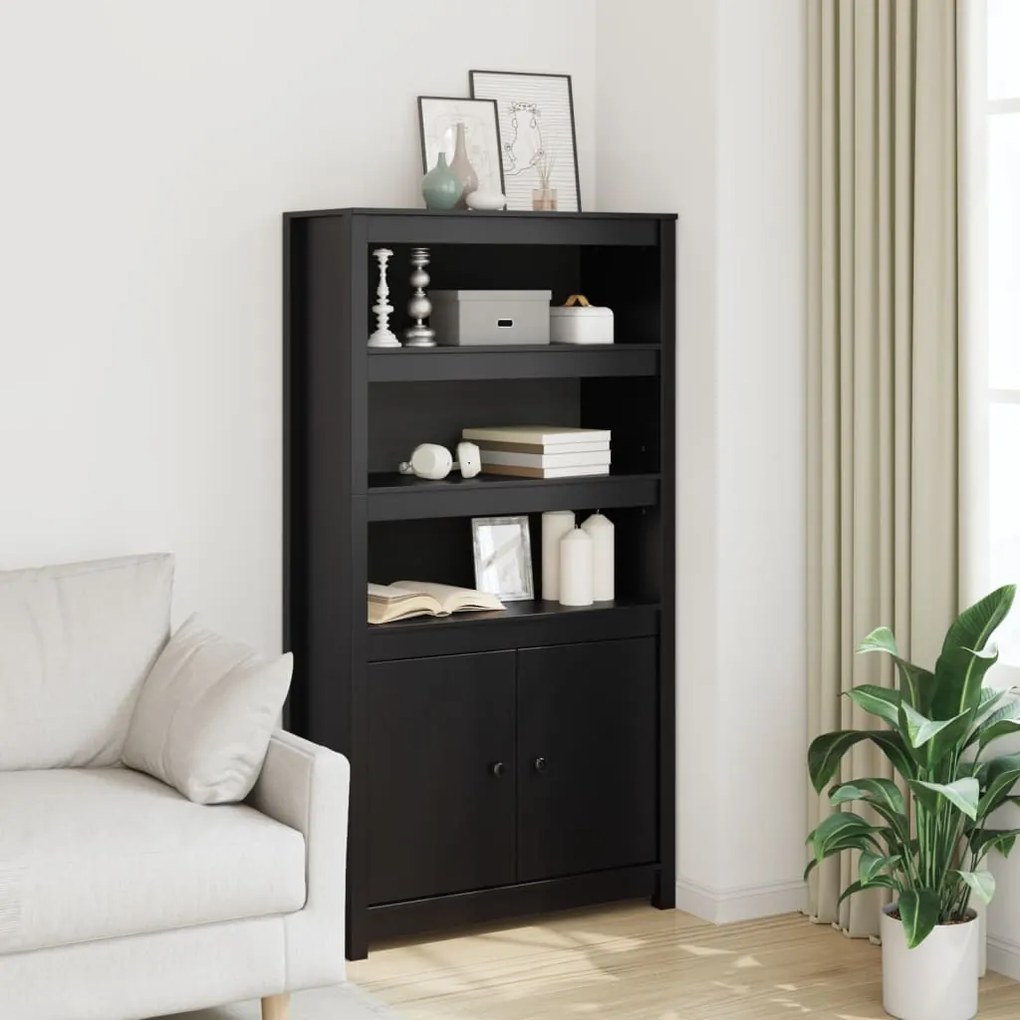 Skříň highboard černá 80 x 35 x 154 cm masivní borové dřevo