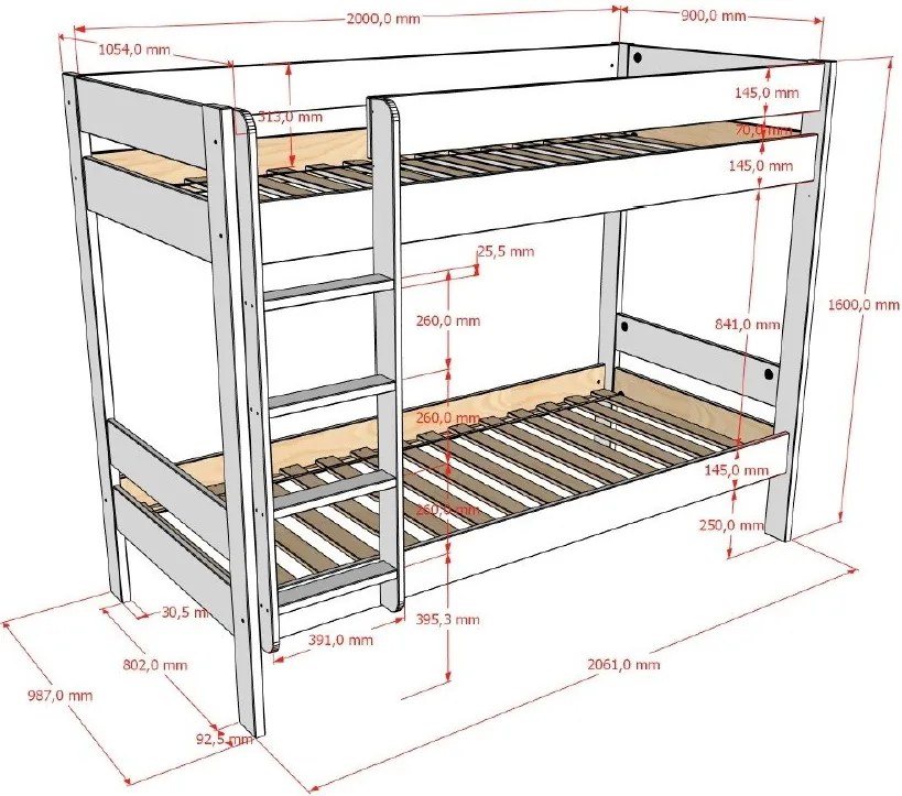 Bílá patrová dětská postel s roštem 90x200 cm Primo – Vipack