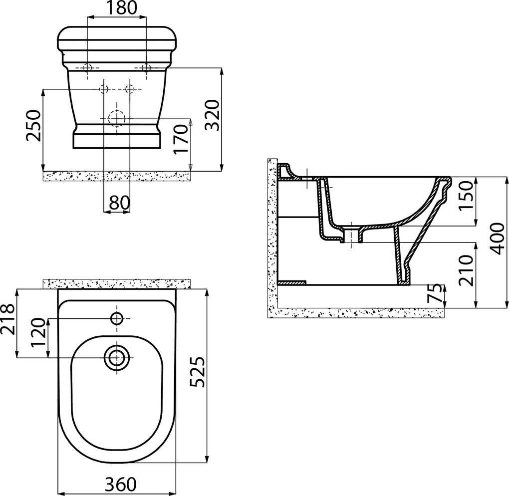 Sapho Sapho, ANTIK bidet závěsný, AN510