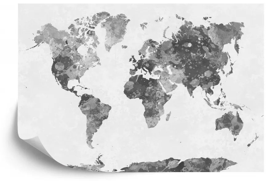 Fototapeta Akvarel Mapa Světa Monochromatický Hladký vinyl 104x70.5