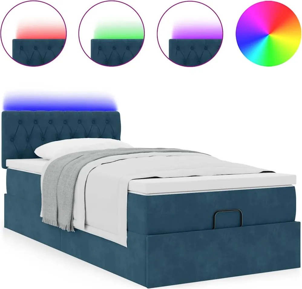 Osmanská postel s matrací & LED tmavě modrá 80x200cm samet 3312660