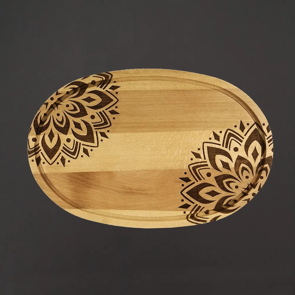 AMADEA Dřevěné servírovací prkénko - podnos oválné mandala, masivní dřevo, 38 cm