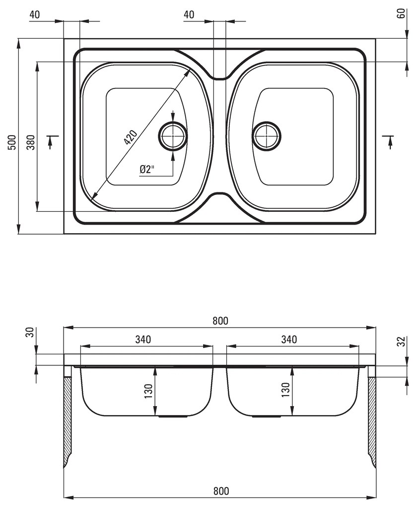 Deante Tango, nerezový dřez na desku 2-komorový, B/O 800x500x130 2" + sifon, vzor dekor, ZM5_320N