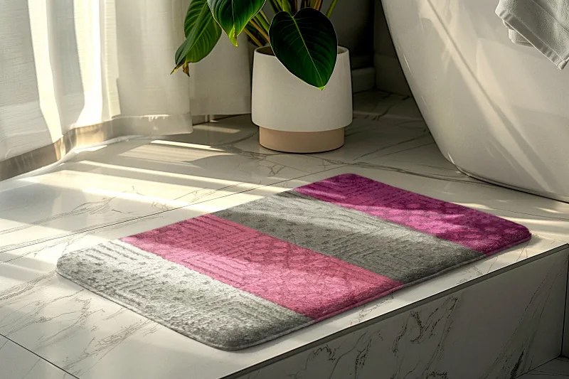 Koupelnová předložka šedá/fuchsia SLV Comfort, 1 set