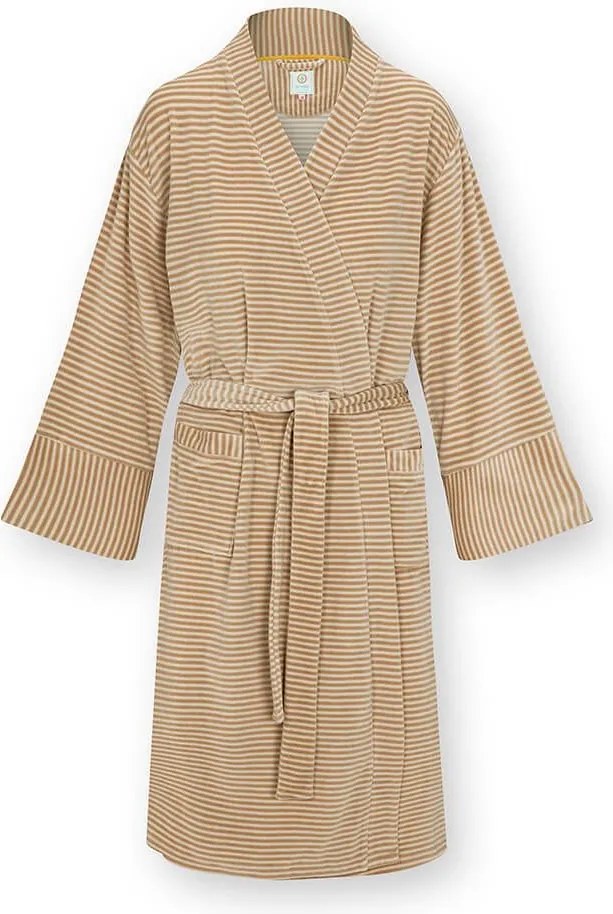 Pip Studio Naomi Kimono Velvet Little Sumo Stripe, pískové (Bavlněné sametové kimono)