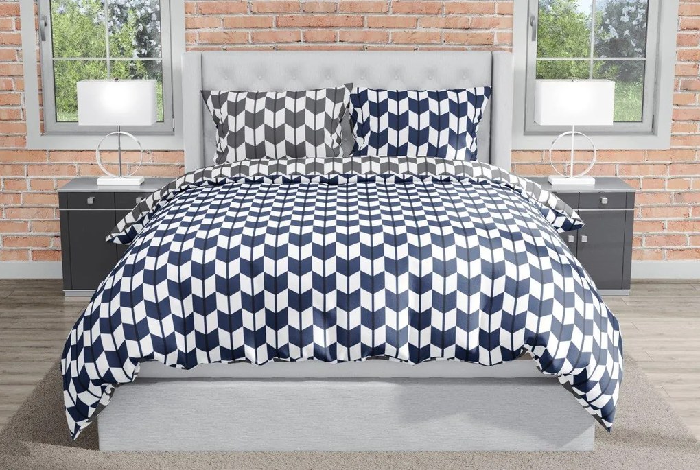 Bavlněné ložní prádlo 160x200 Pure 07 geometry navy grey Faro