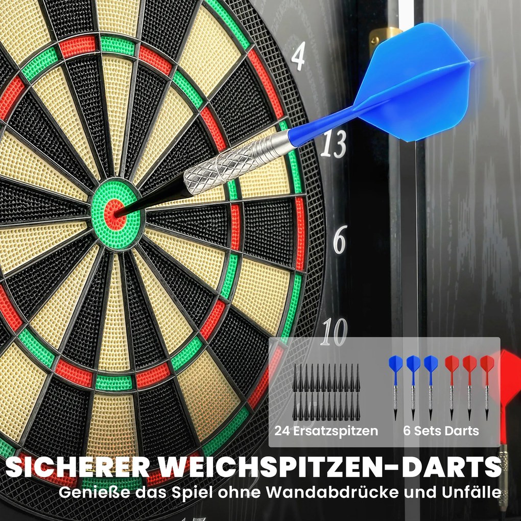 SPORTNOW Elektronický terč E Dartboard s dveřmi vzhled dřeva, LED displej, hlasové hlášení, 6 šipek, 24 náhradních hrotů