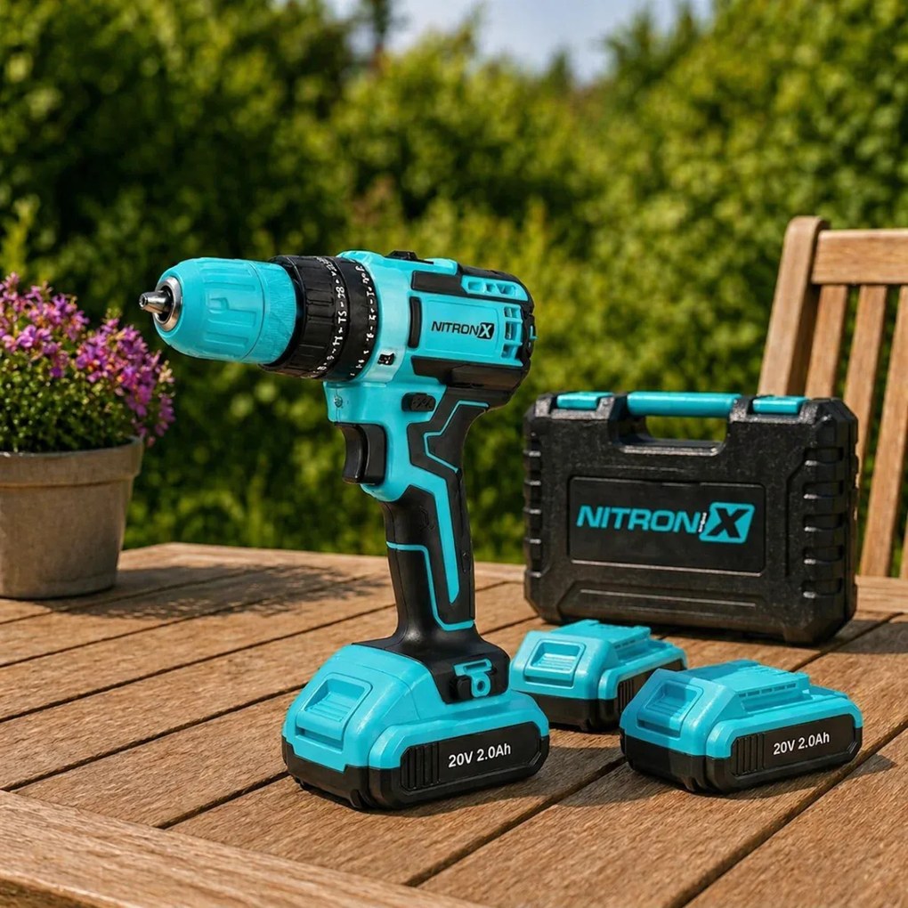 Akumulátorová příklepová vrtačka se šroubovákem NITRONIX 4787 + 2x baterie + kufřík