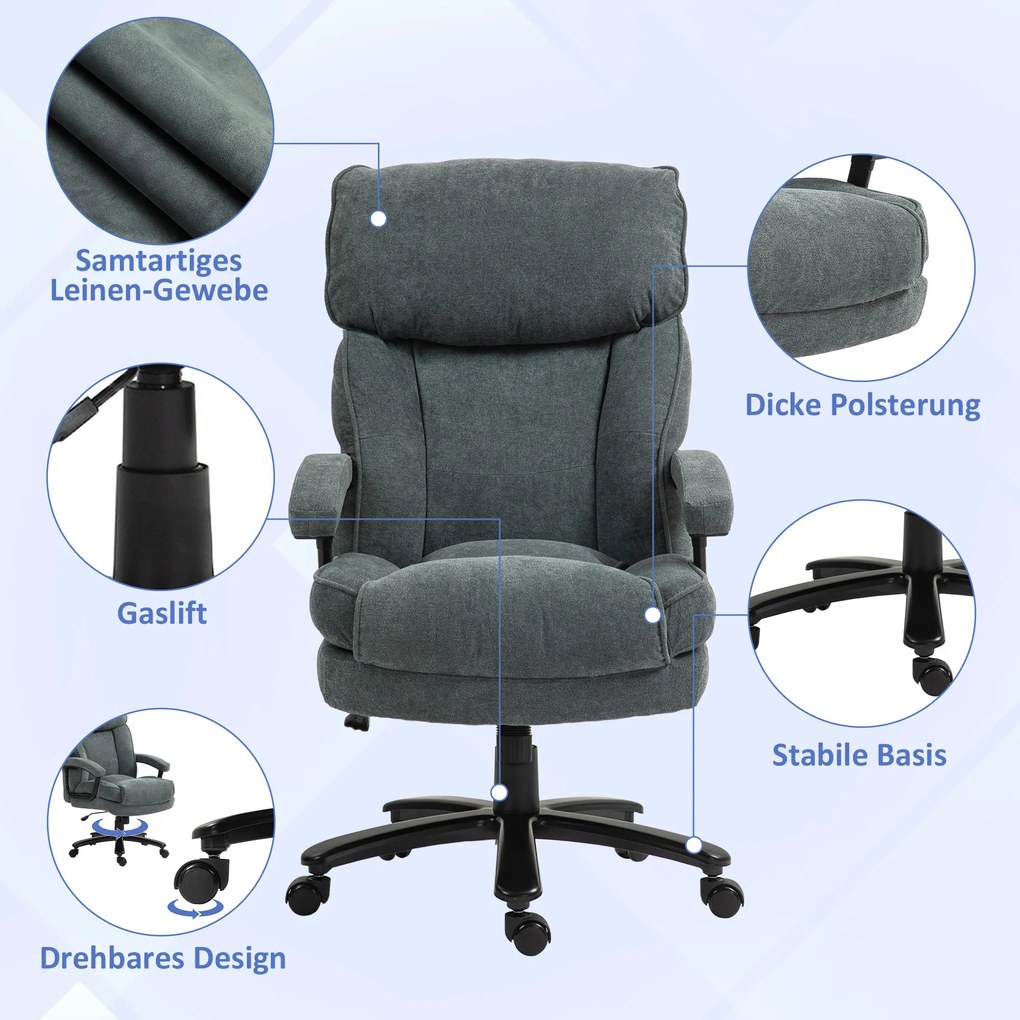 Kancelářská židle HOMCOM, ergonomická kancelářská židle s houpací funkcí, lněný vzhled, výškově nastavitelná židle k PC s funkcí otáčení, silné polšt…