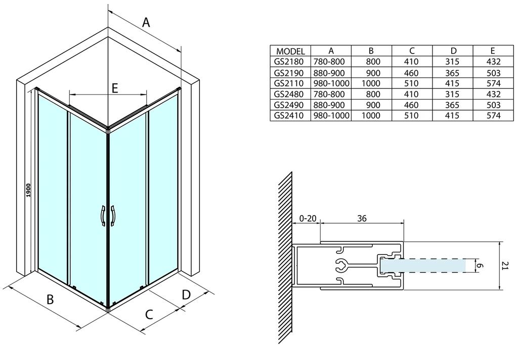 Gelco SIGMA SIMPLY sprchové dveře posuvné pro rohový vstup 1000 mm, sklo Brick - GS2410