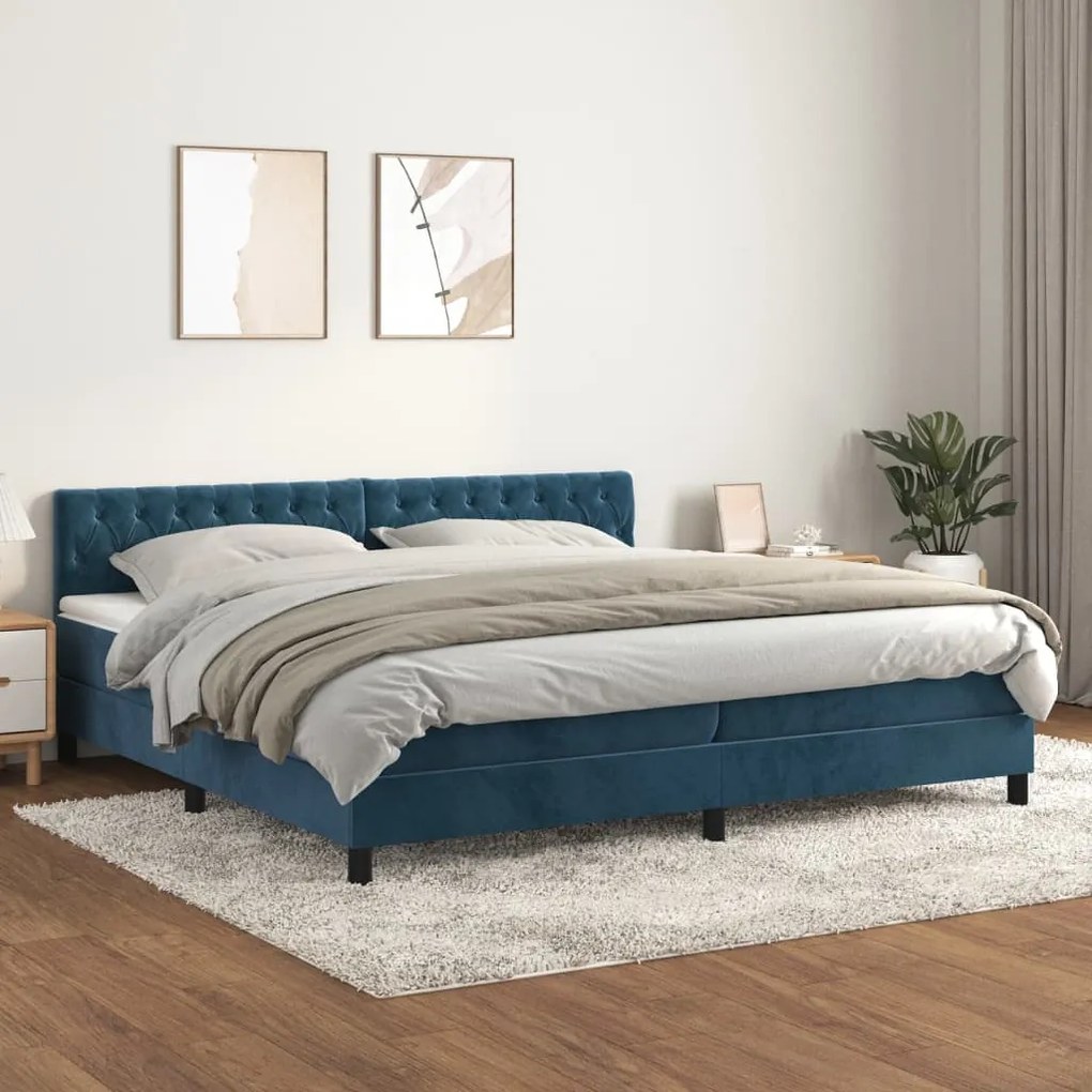 Box spring postel s matrací tmavě modrá 200x200 cm samet