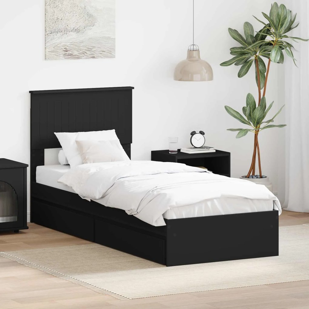 Postel s úložným prostorem Černá 75 x 190 cm Kompozitní dřevo 3410848