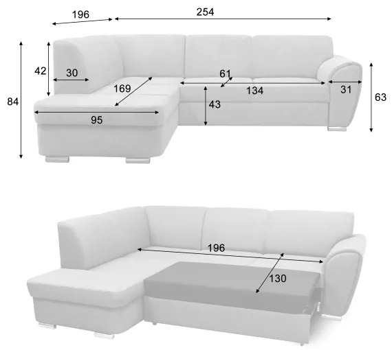 Rozkládací rohová sedací souprava s úložným prostorem do L SERPA levá béžová