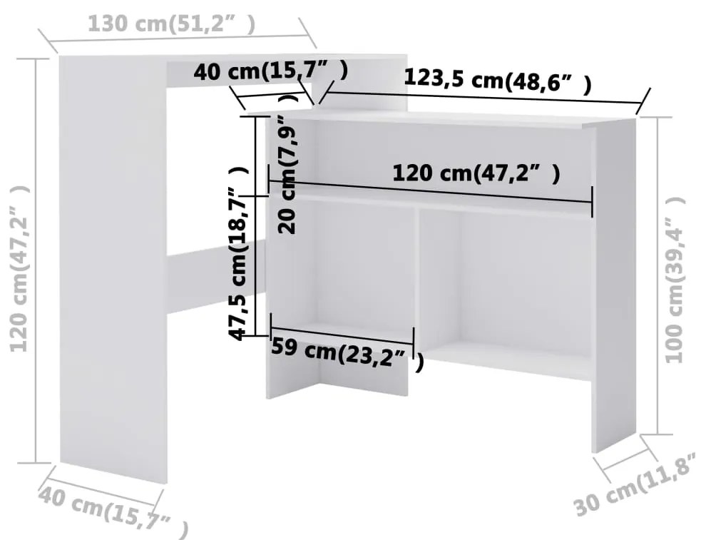 vidaXL Marketos Barový stůl se 2 stolními deskami bílý 130 x 40 x 120 cm