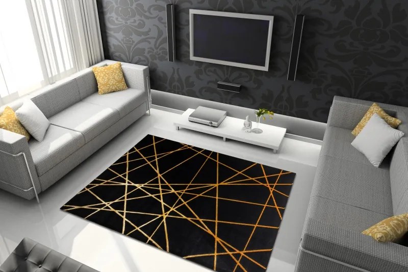 Dywany Łuszczów, Kusový koberec Gloss 406C 86 geometric black/gold, 140x190, černá, chodba / předsíň